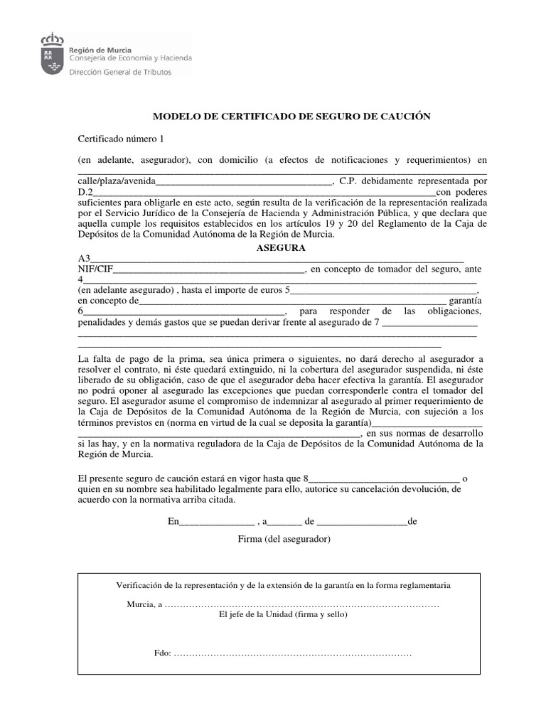 Modelo Certificado de Seguro de Caucion | PDF | Póliza de seguros | Seguro