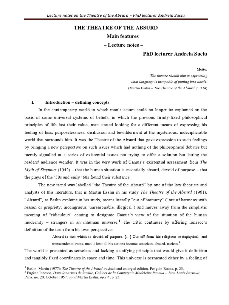 The Theatre of The Absurd - Note de Curs Andreia Suciu | PDF | Laughter ...