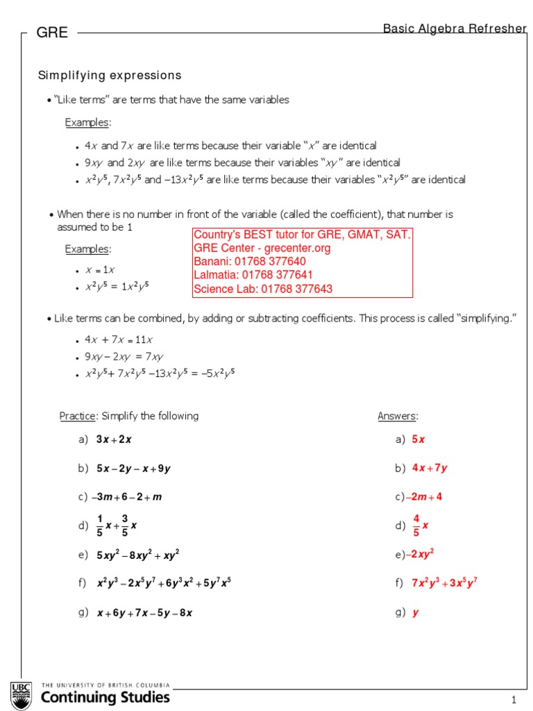 Basic Algebra Refresher E PDF | PDF | Mathematics Of Computing ...