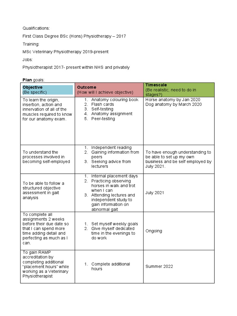 Personal Development Plan | PDF | Swot Analysis | Physical Therapy