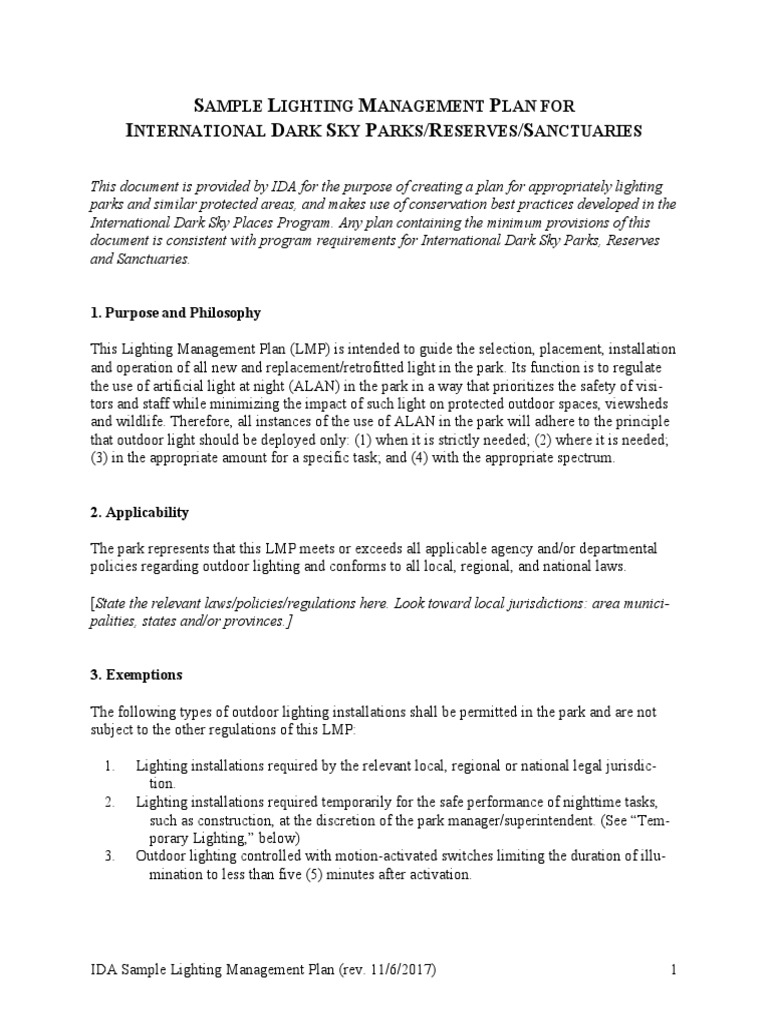 Guiding Light at Night: A Lighting Management Plan for Protecting Dark ...