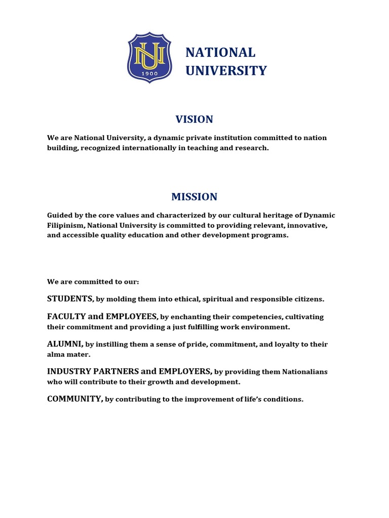 National University: Vision | PDF | Wellness