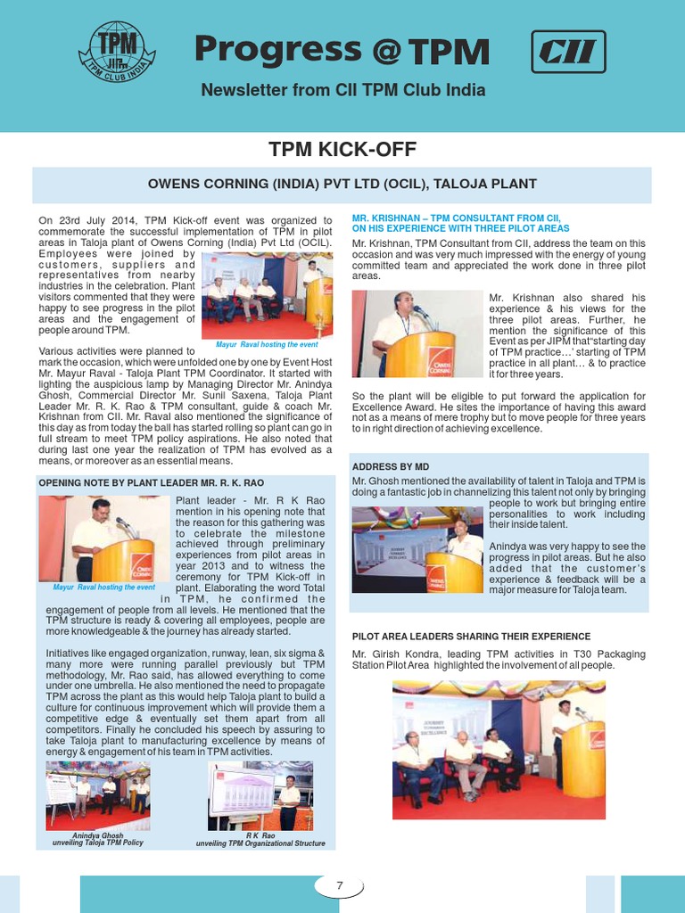 TPM Kick-Off: Newsletter From CII TPM Club India | PDF | Engines | Business