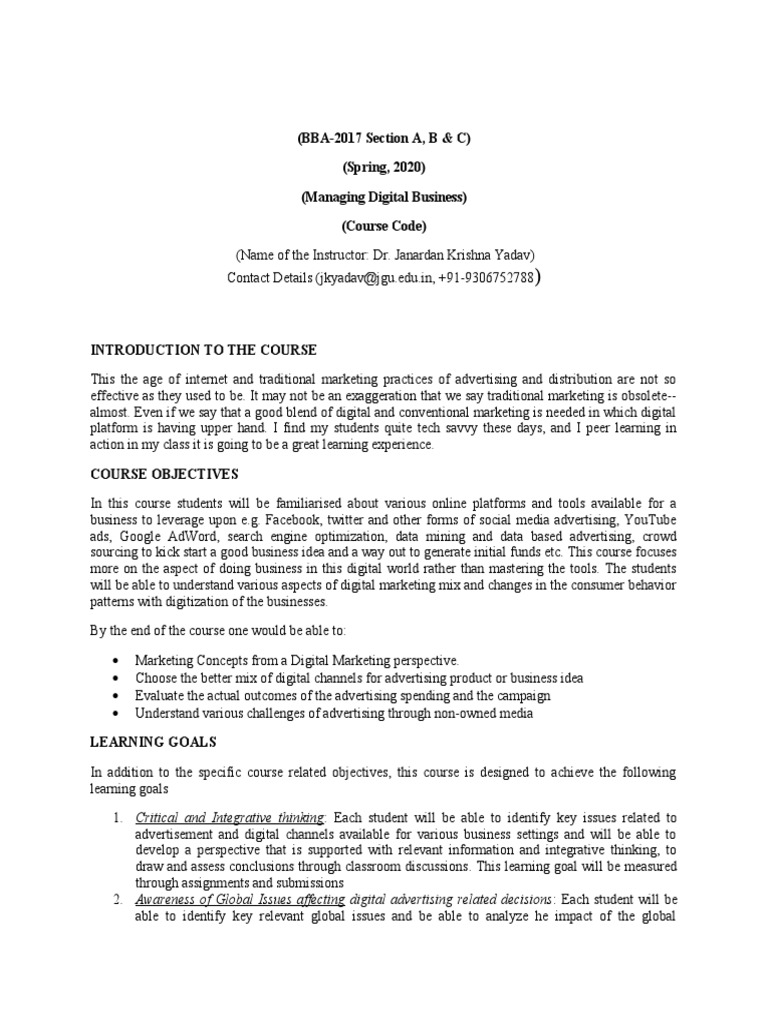 Course Outline - Managing Digital Business | PDF | Advertising ...