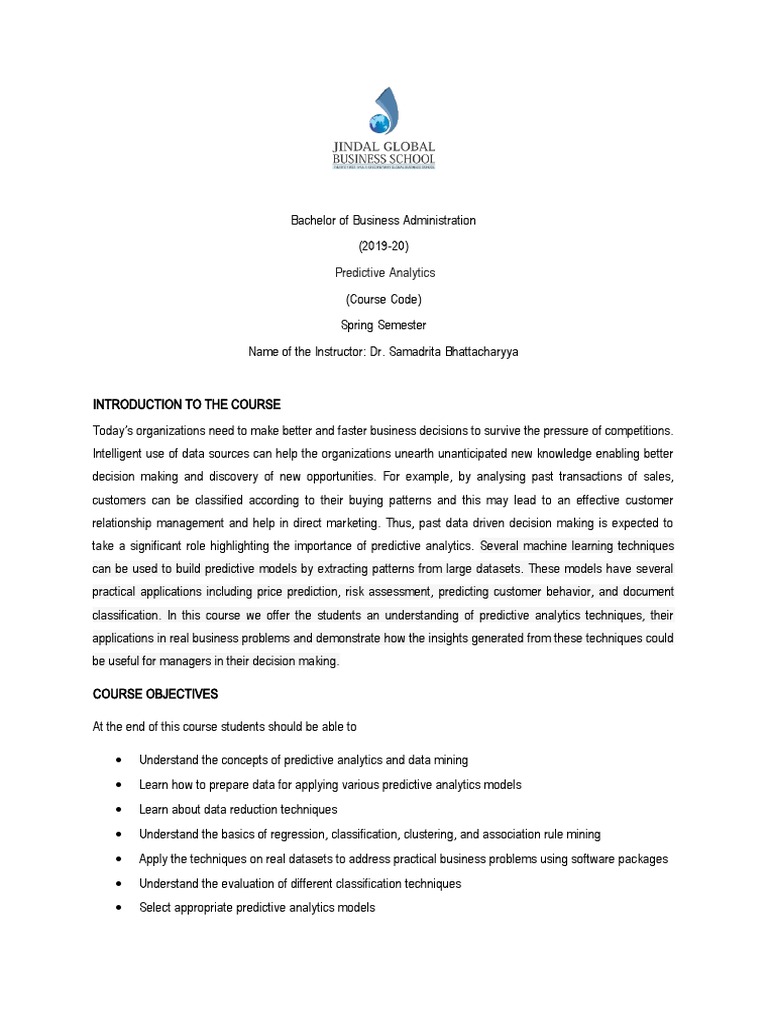 ModifiedOutline PredictiveAnalyticsBBA | PDF | Predictive Analytics ...