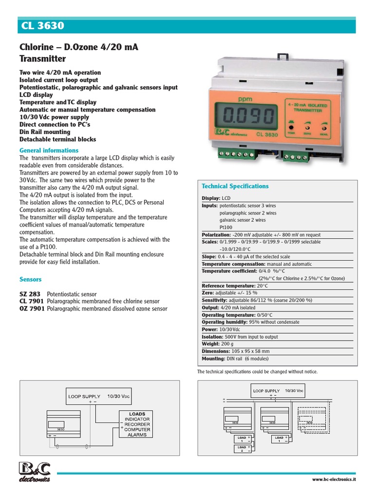 Chlorine - D.Ozone 4/20 Ma Transmitter: General Informations | PDF ...