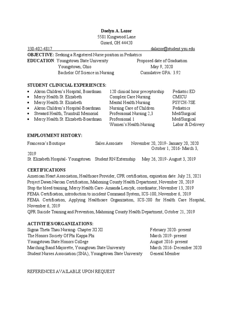 RN Resume | PDF | Youngstown | Nursing