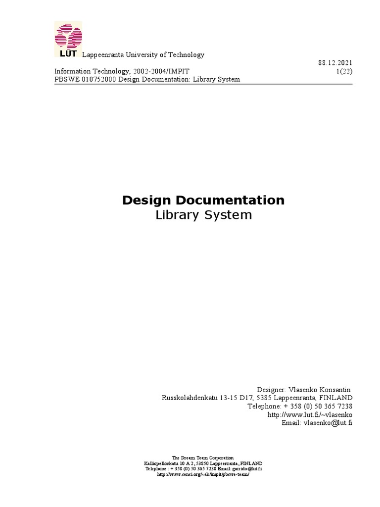 Design Documentation: Library System | PDF | Library (Computing ...