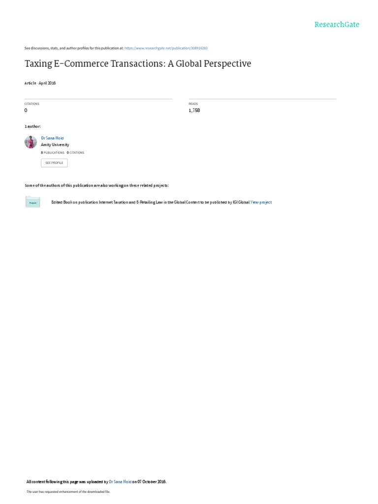 Taxing E-Commerce Transactions: A Global Perspective: April 2016 | Download Free PDF | Sales Tax ...