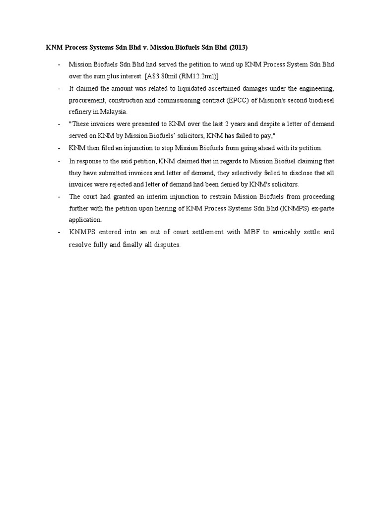 KNM Process Systems SDN BHD V | PDF