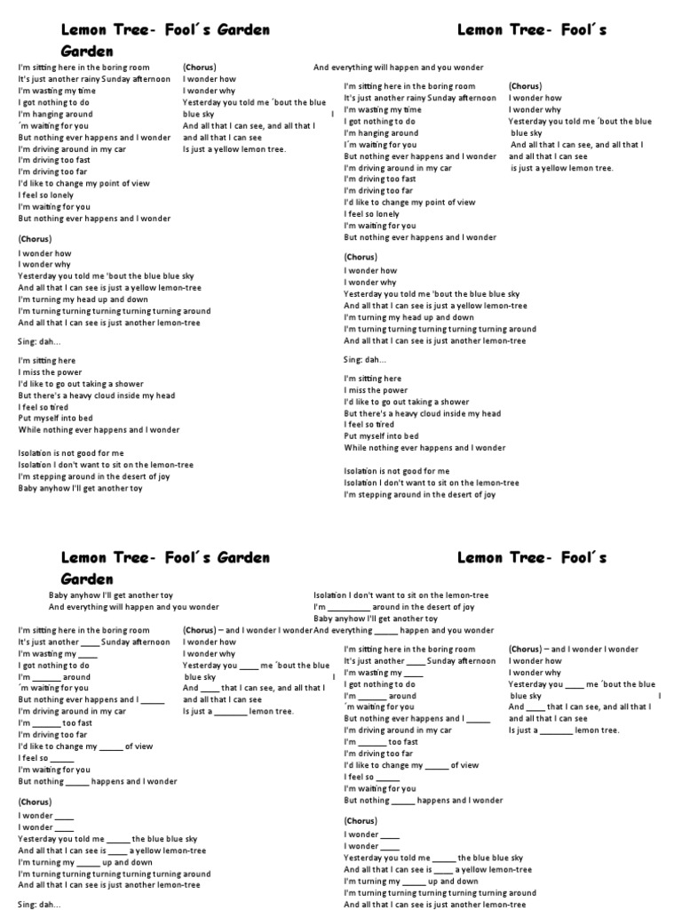 Lemon Tree-Fool S Garden Lemon Tree - Fool S Garden: (Chorus) (Chorus ...