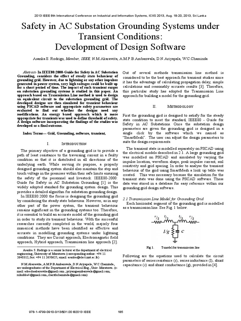 Safety in AC Substation Grounding Systems Under Transient Conditions: Development of Design ...