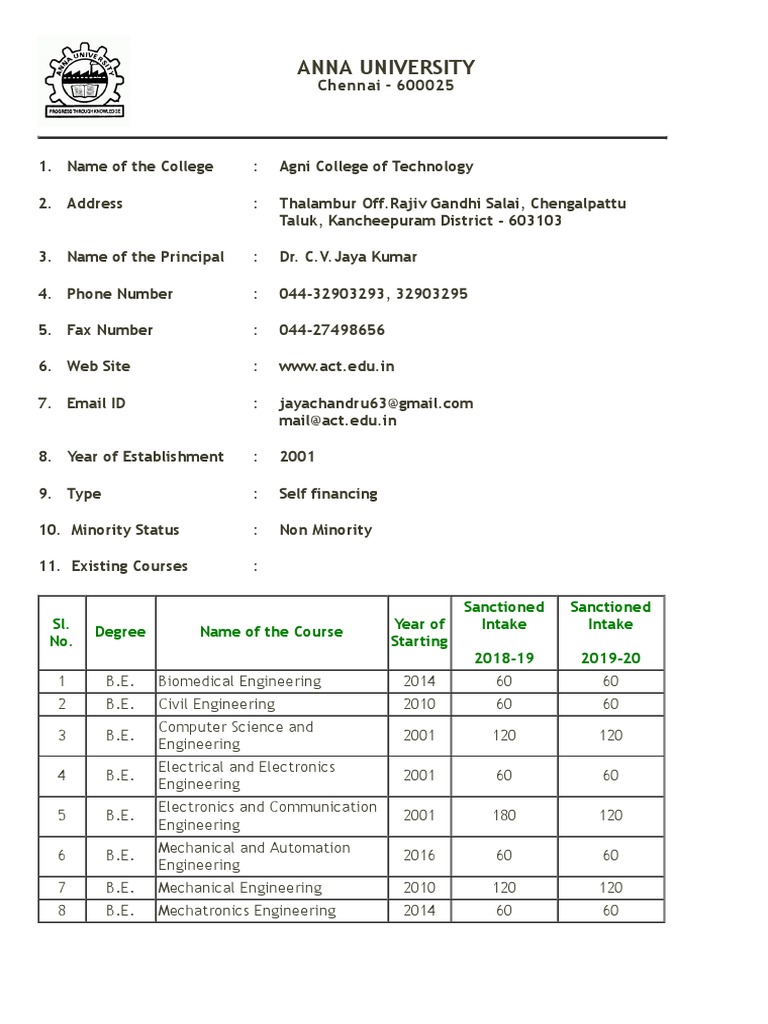 Agni College of Technology Courses Overview | PDF | Engineering | Academia