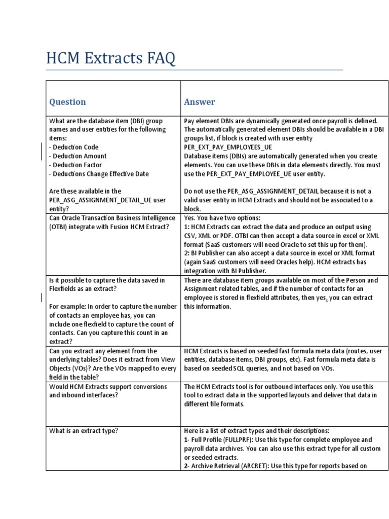 HCM Extracts FAQ: Answer | PDF | Parameter (Computer Programming ...