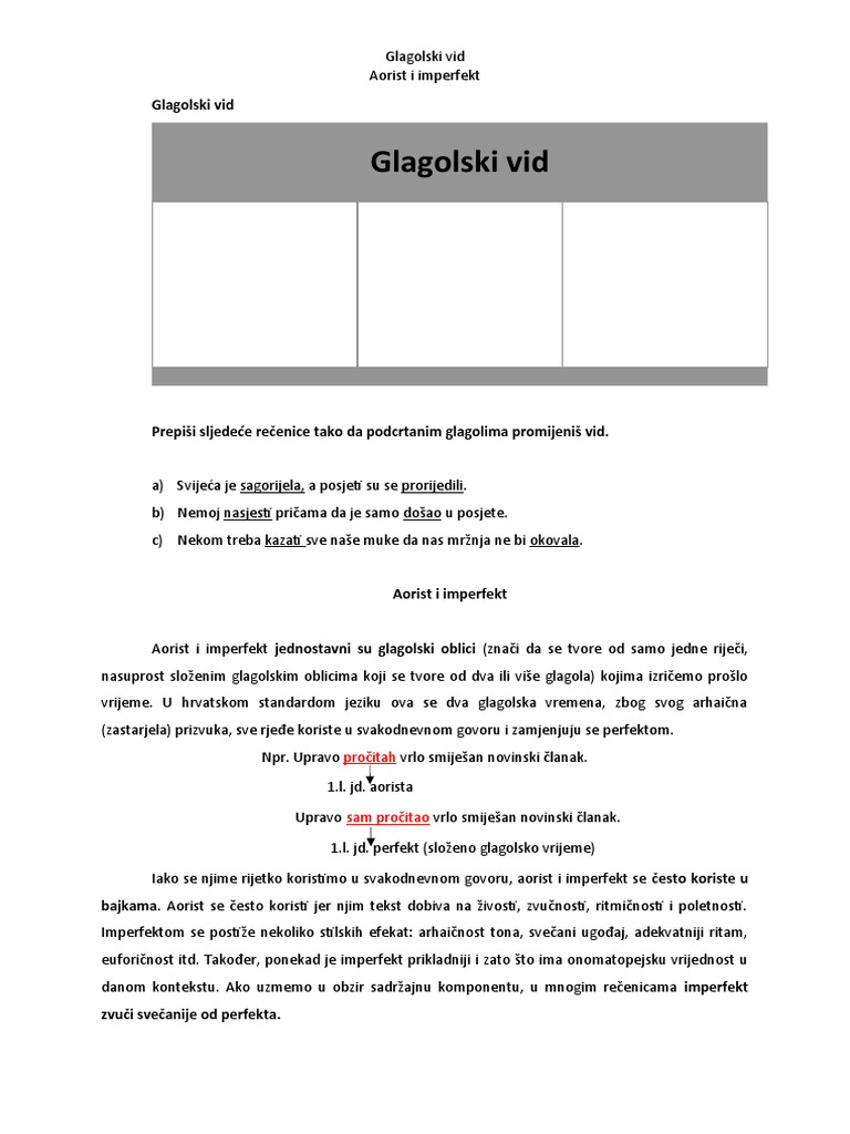 15.4. 2.d. Aorist I Imperfekt (Ponavljanje) | PDF