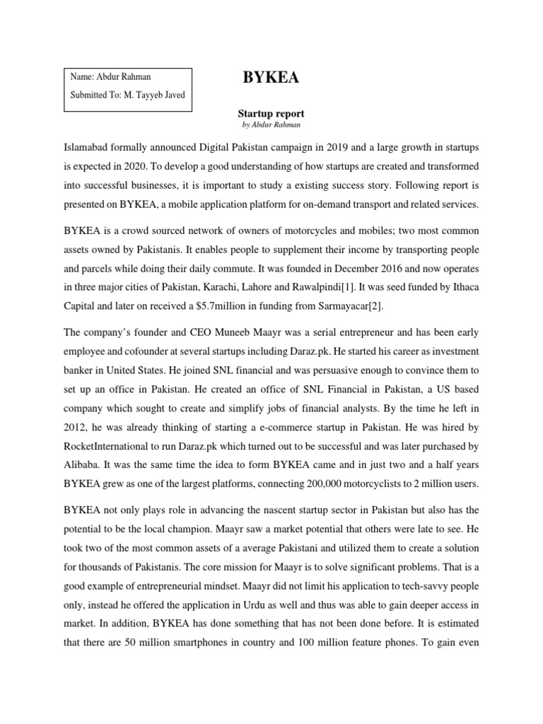 Bykea: Startup Report | PDF | Startup Company | Small Business ...