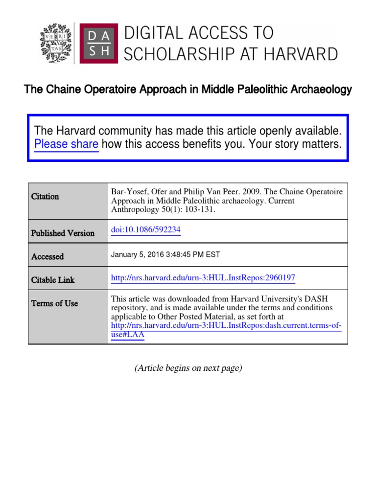 BAR YOSEF, O., VAN PEER, P., 2009. - The Chaine Operatoire Approach in ...