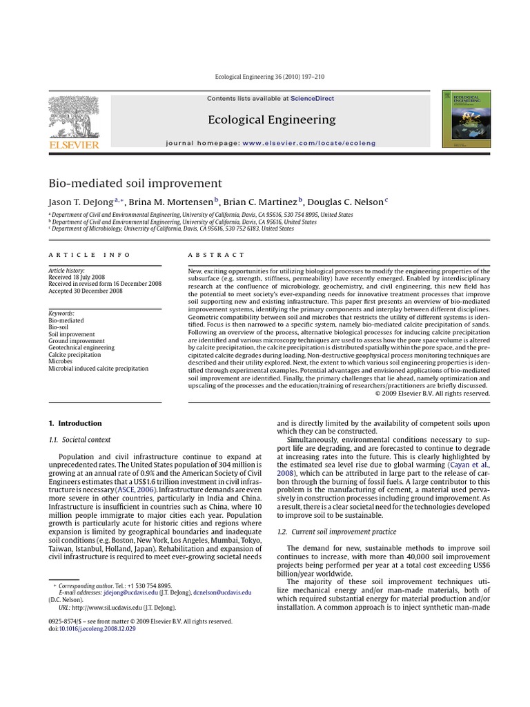 1 DeJong Et Al. - 2010 - Bio-Mediated Soil Improvement | PDF | Porosity ...