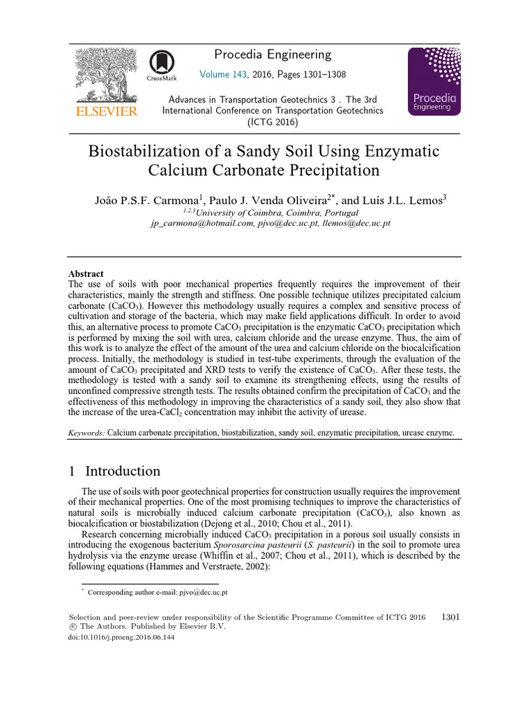 Biostabilization of A Sandy Soil Using Enzymatic Calcium Carbonate ...
