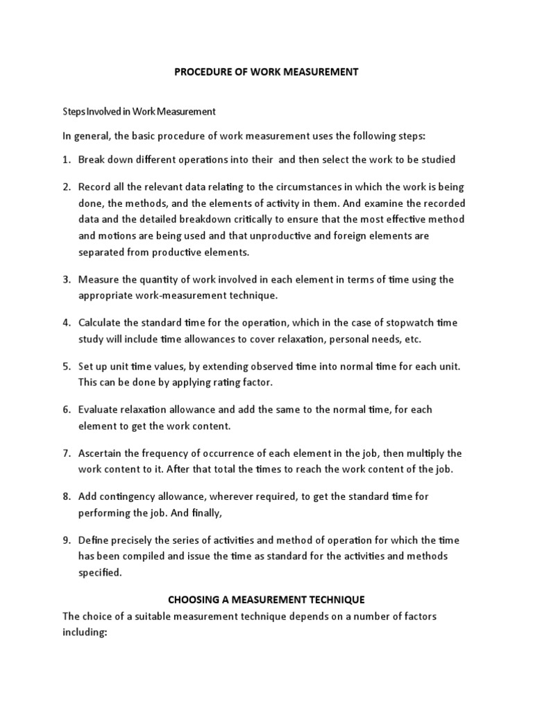Procedure of Work Measurement | PDF