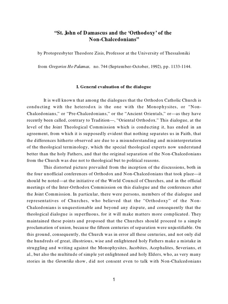 St. John of Damascus and The Orthodoxy' of The Non-Chalcedonians ...