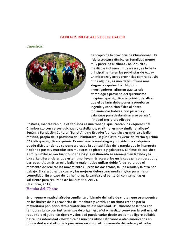 Generos Musicales Del Ecuador Pdf Las Artes Escénicas Musica