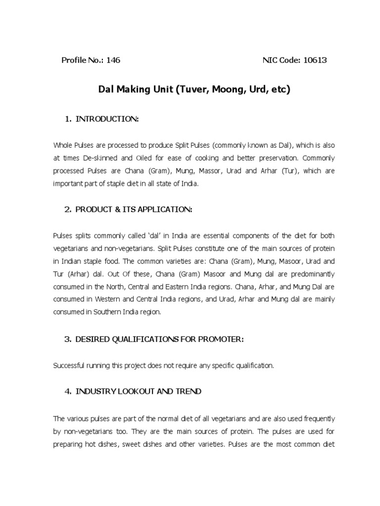 Dal Making Unit (Tuver, Moong, Urd, Etc) | PDF | Legume | Foods