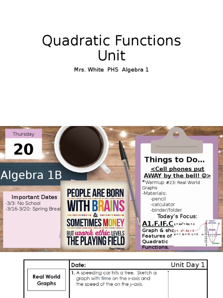 Quadratic Functions Unit | PDF | Quadratic Equation | Theoretical ...