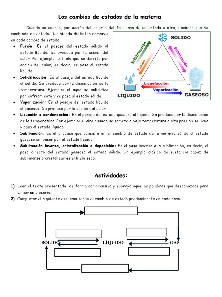 Cambios de Estado de la Materia: Actividades | PDF | Artes del Lenguaje ...
