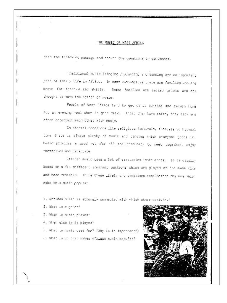 The Music of West Africa Worksheet | PDF