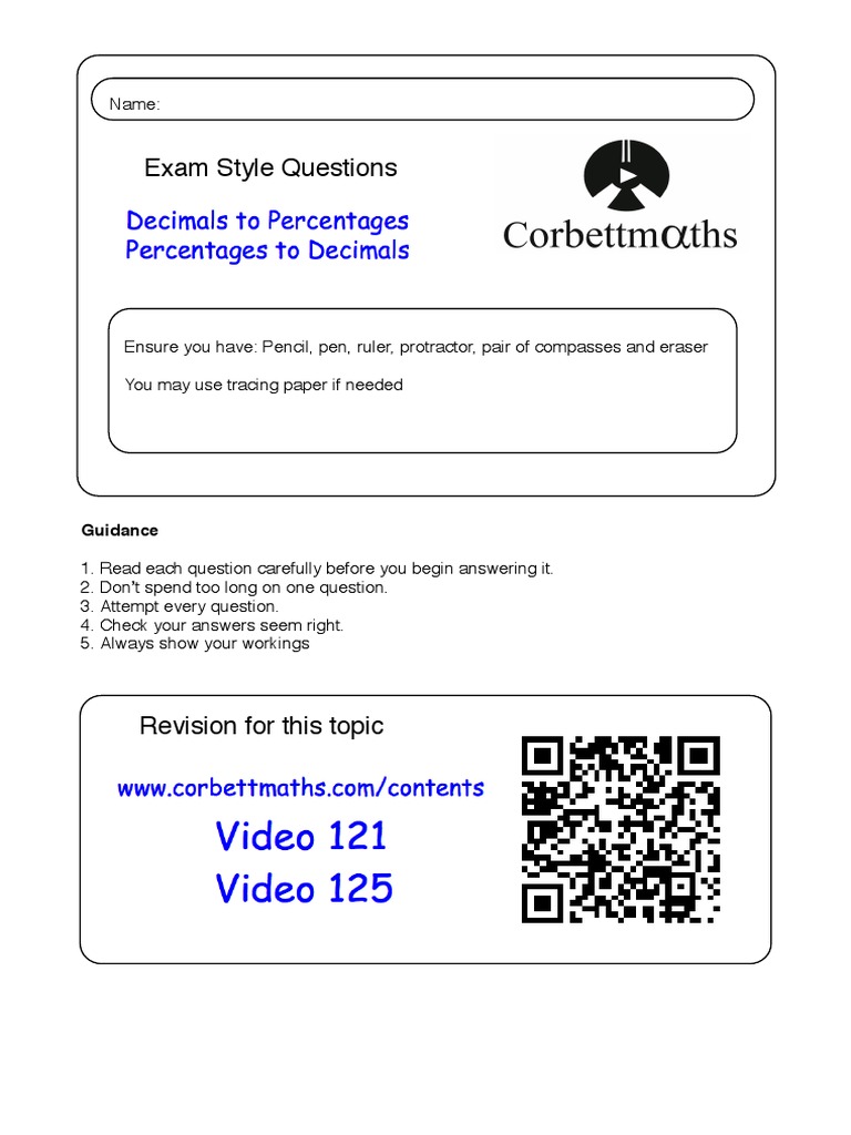 Exam Style Questions for Percentages | PDF | Teaching Mathematics