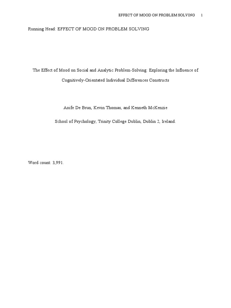 Mood's Impact on Problem Solving | PDF | Affect (Psychology) | Mood ...
