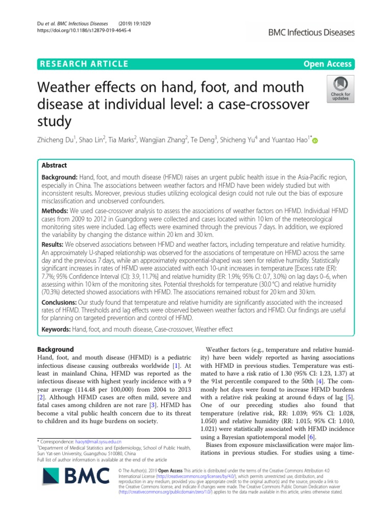Weather Effects On Hand, Foot, and Mouth Disease at Individual Level: A Case-Crossover Study ...