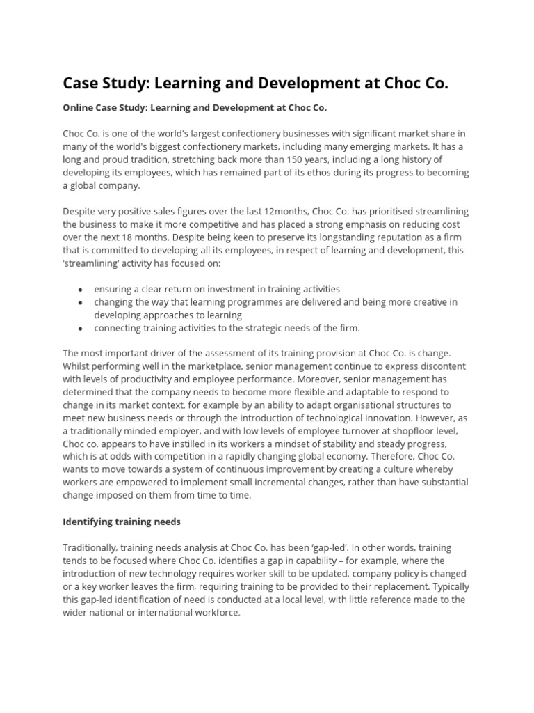 Online Case Study: Learning and Development at Choc Co | PDF | Turnover (Employment) | Employment
