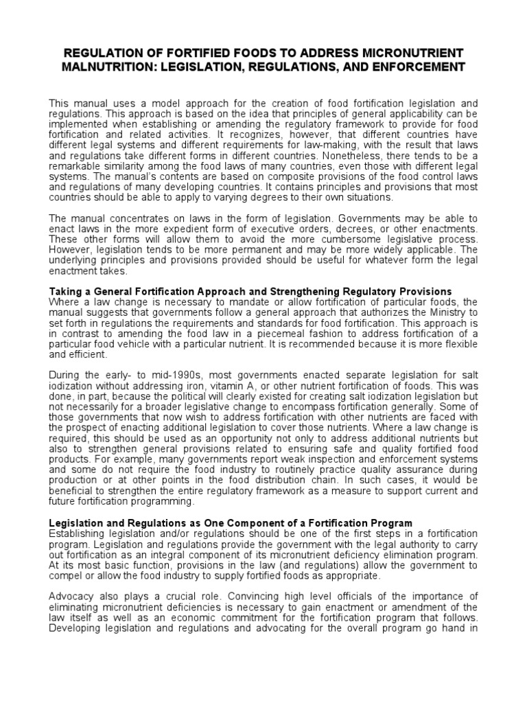 Fortification Legislation Guide for Foods | PDF