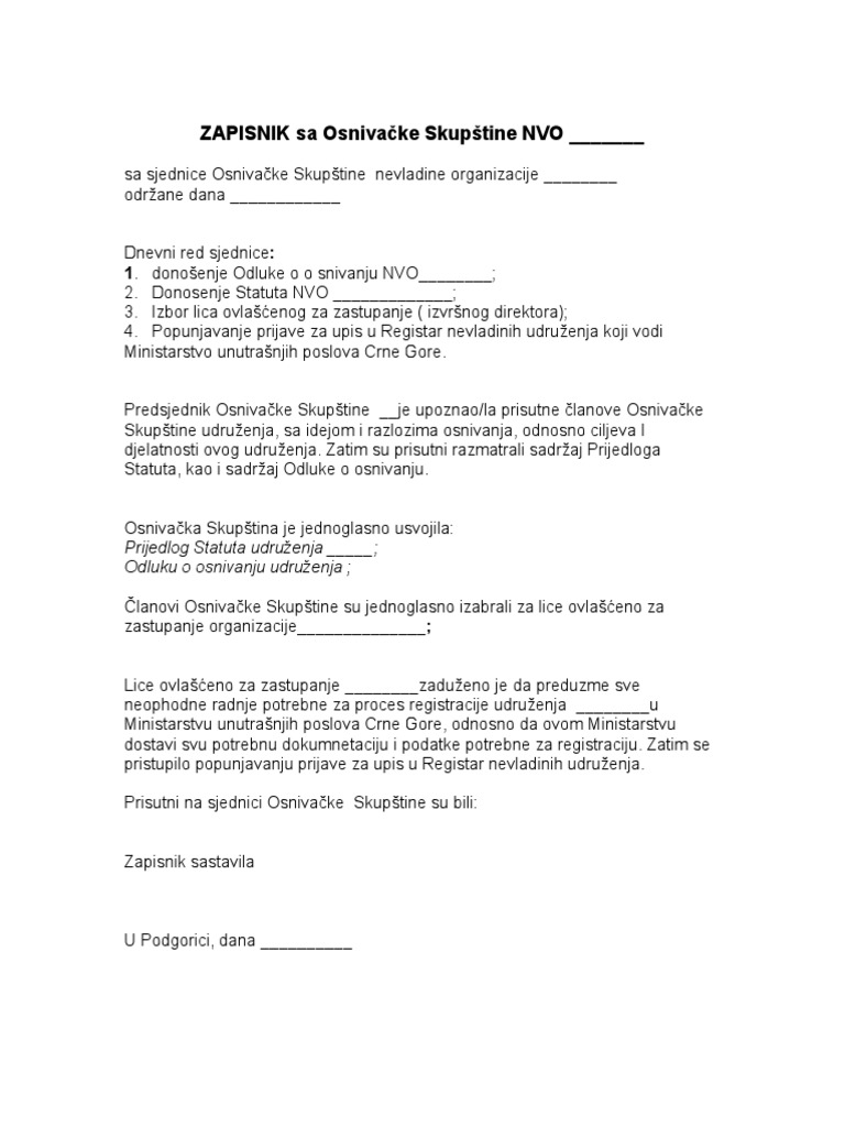 Forma Zapisnika Sa Osnivacke Skupstine | PDF