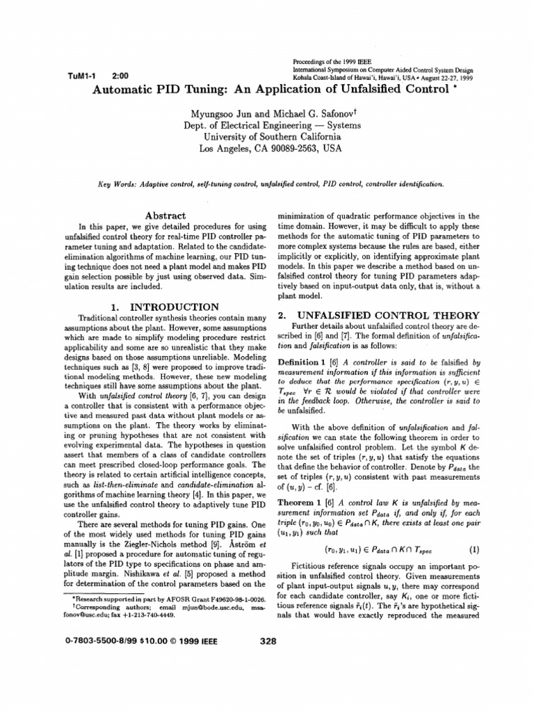 Automatic PID Tuning: An Application Unfalsified' Control | PDF | Control Theory | Theory