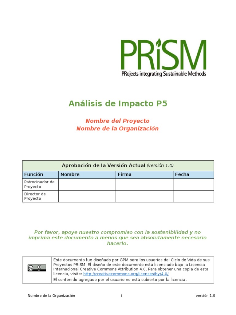 GPM-P5-Impact-Analysis-Template-v2.1.1x Spanish | PDF | Sustentabilidad ...