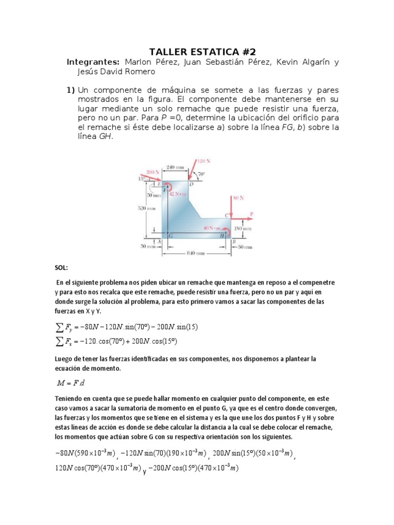 Taller Estatica #2 | PDF | Vector Euclidiano | Mecánica