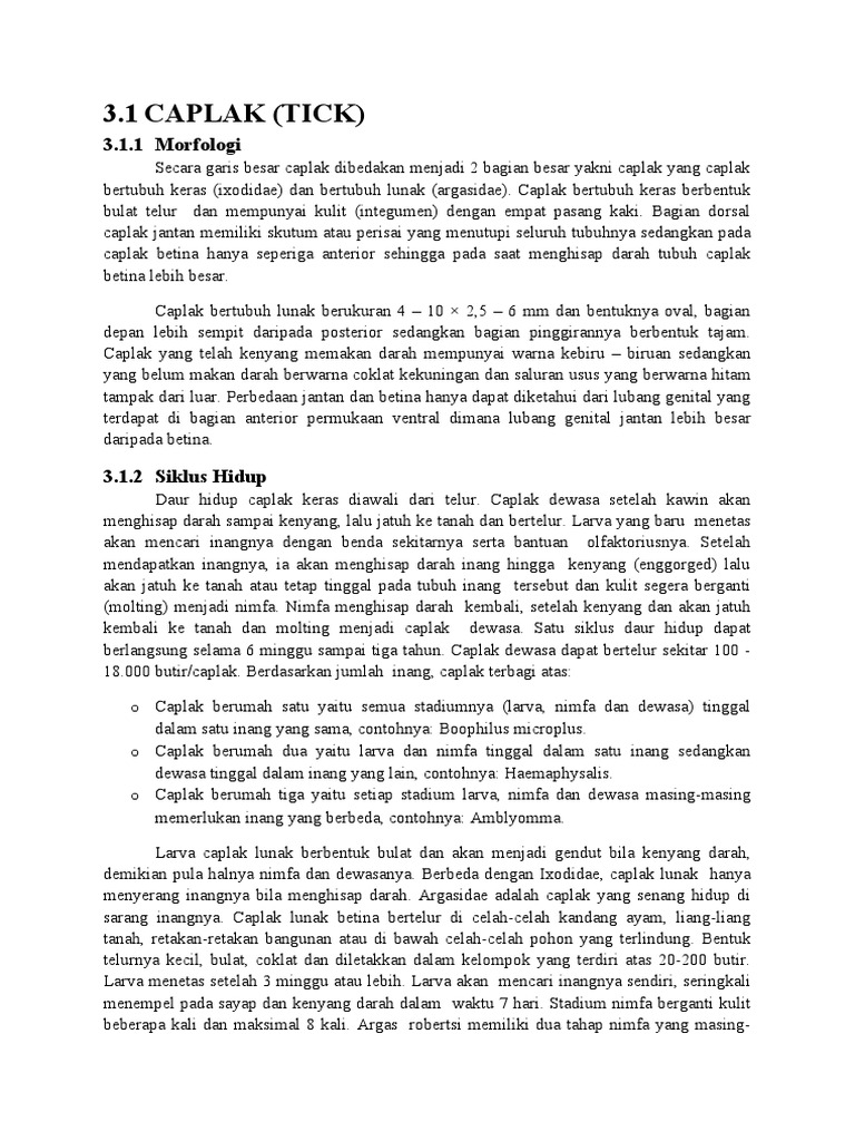 Morfologi dan Siklus Hidup Caplak | PDF