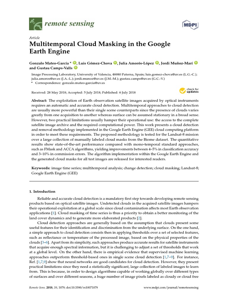 Multitemporal Cloud Masking in The Google Earth Engine | PDF | Receiver Operating Characteristic ...