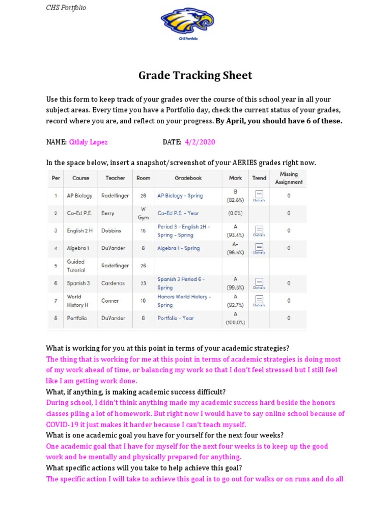 Grade Tracking Sheet | PDF