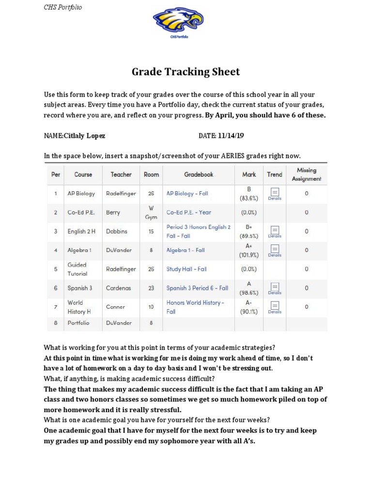 Grade Tracking Sheet 1 | PDF | Career & Growth