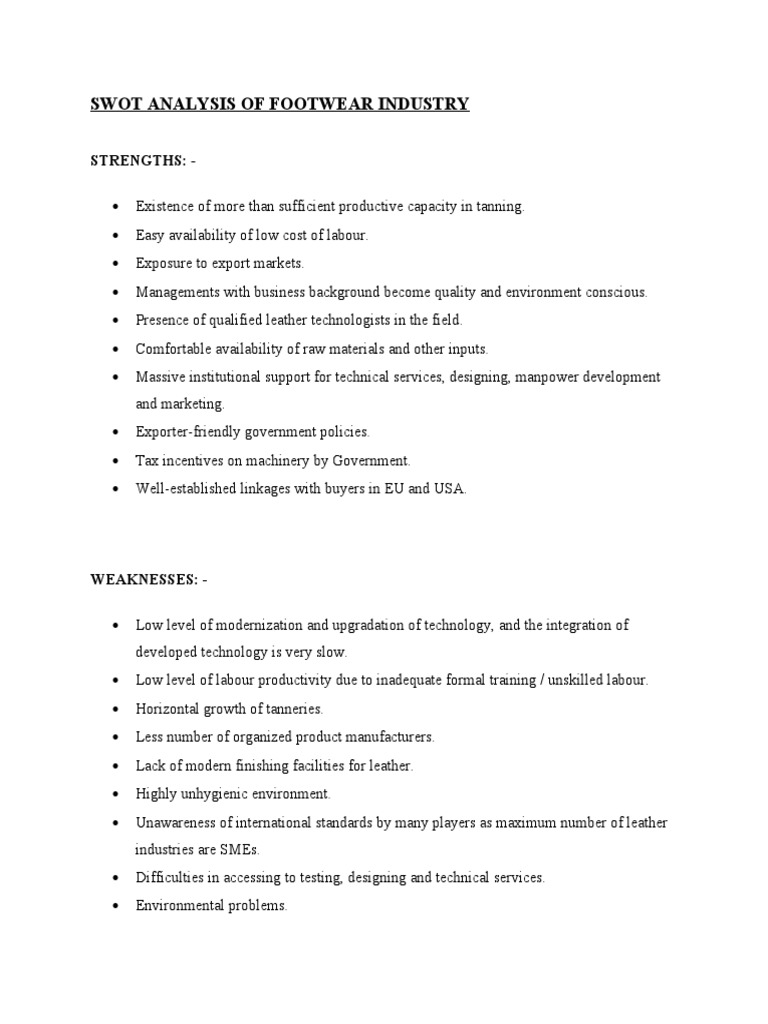 Swot Analysis of Footwear Industry | PDF | Leather | Exports