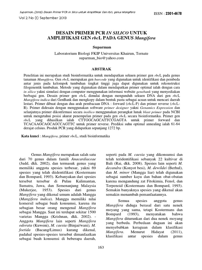 Desain Primer PCR rbcL Genus Mangifera | PDF