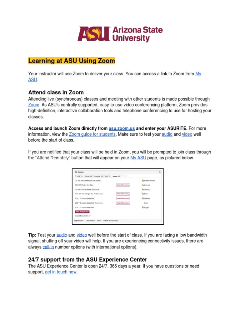 Learning at Asu Using Zoom | PDF