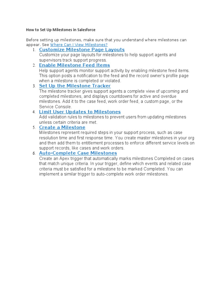 Milestone Setup - Salesforce Scribd | PDF