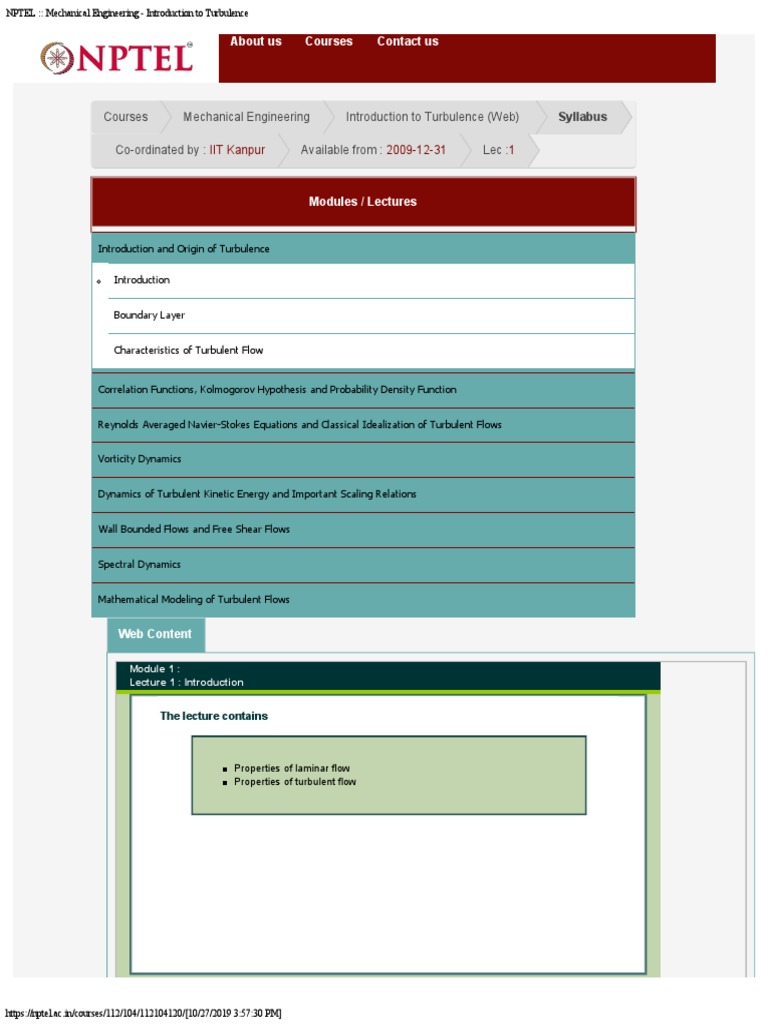 NPTEL Mechanical Engineering - Introduction To Turbulence | PDF