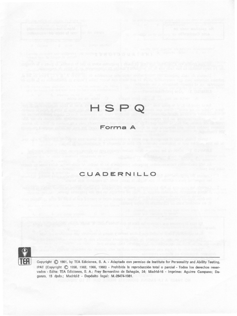 Cuadernillo HSPQ | PDF