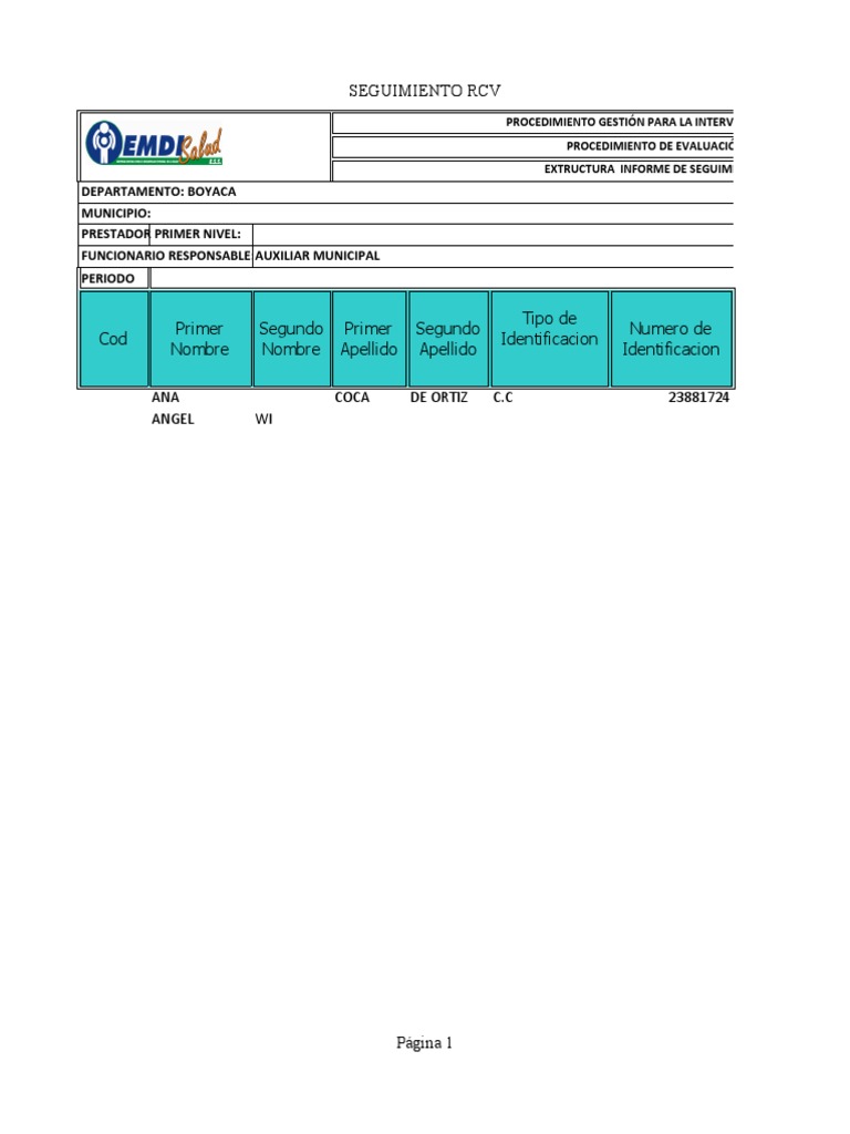 Copia de Formato RCV | PDF | Sistema cardiovascular | Endocrino
